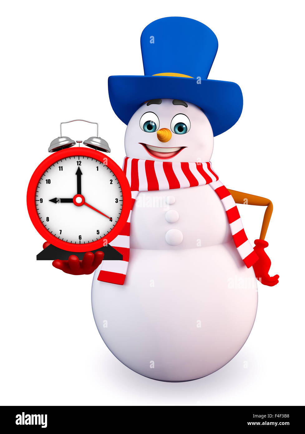 3d rendered illustration of snowman with clock Stock Photo - Alamy