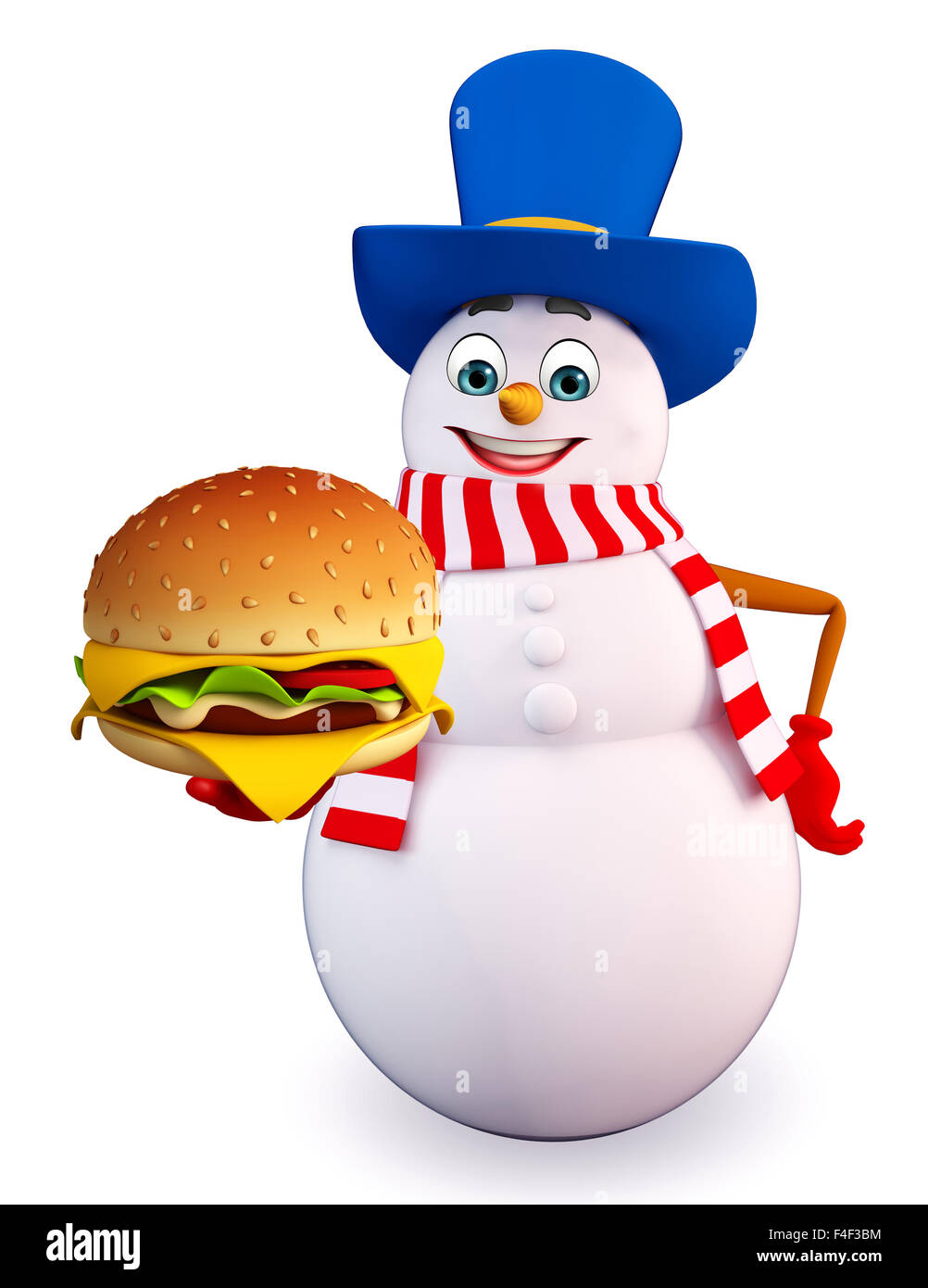 3d rendered illustration of snowman with burger Stock Photo - Alamy