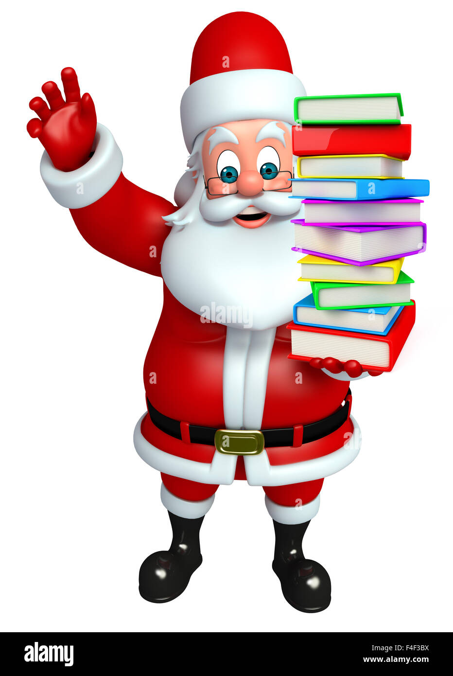 3d rendered illustration of santa claus with books pile Stock Photo - Alamy