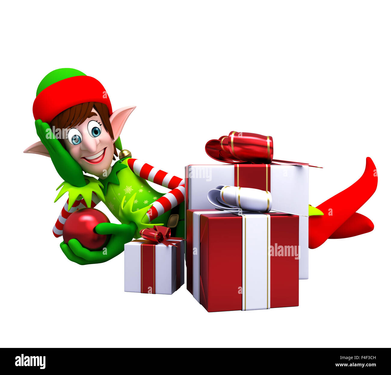 3d rendered illustration of elves with gift box Stock Photo - Alamy