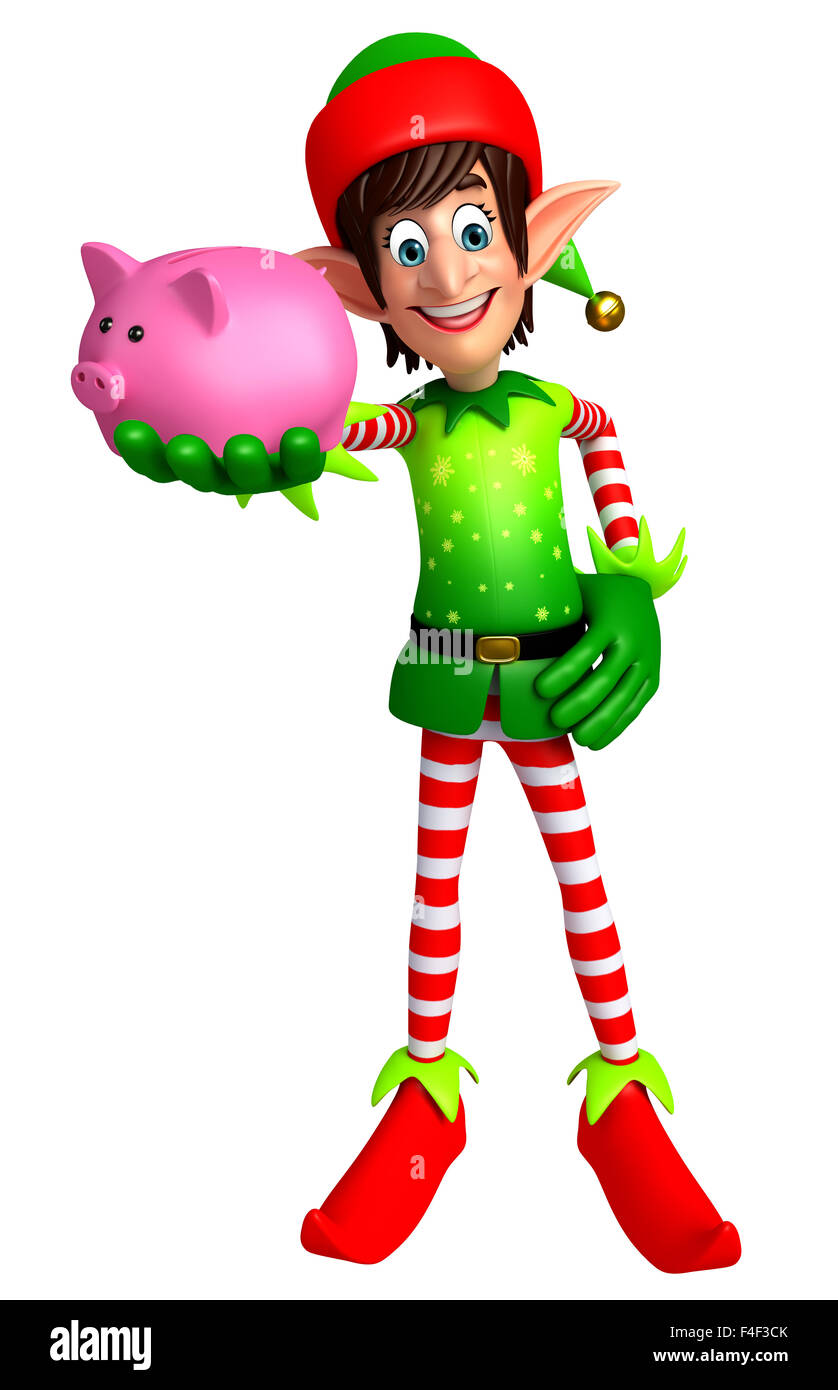 3d rendered illustration of elves with piggy bank Stock Photo - Alamy