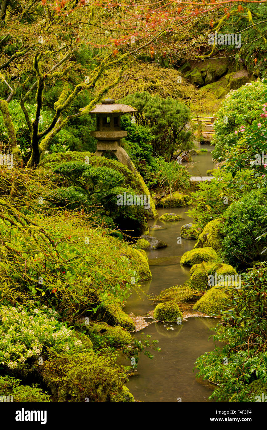 Stream and Pagoda, Early Spring, Strolling Garden, Portland Japanese Garden, Oregon, USA (PR ...