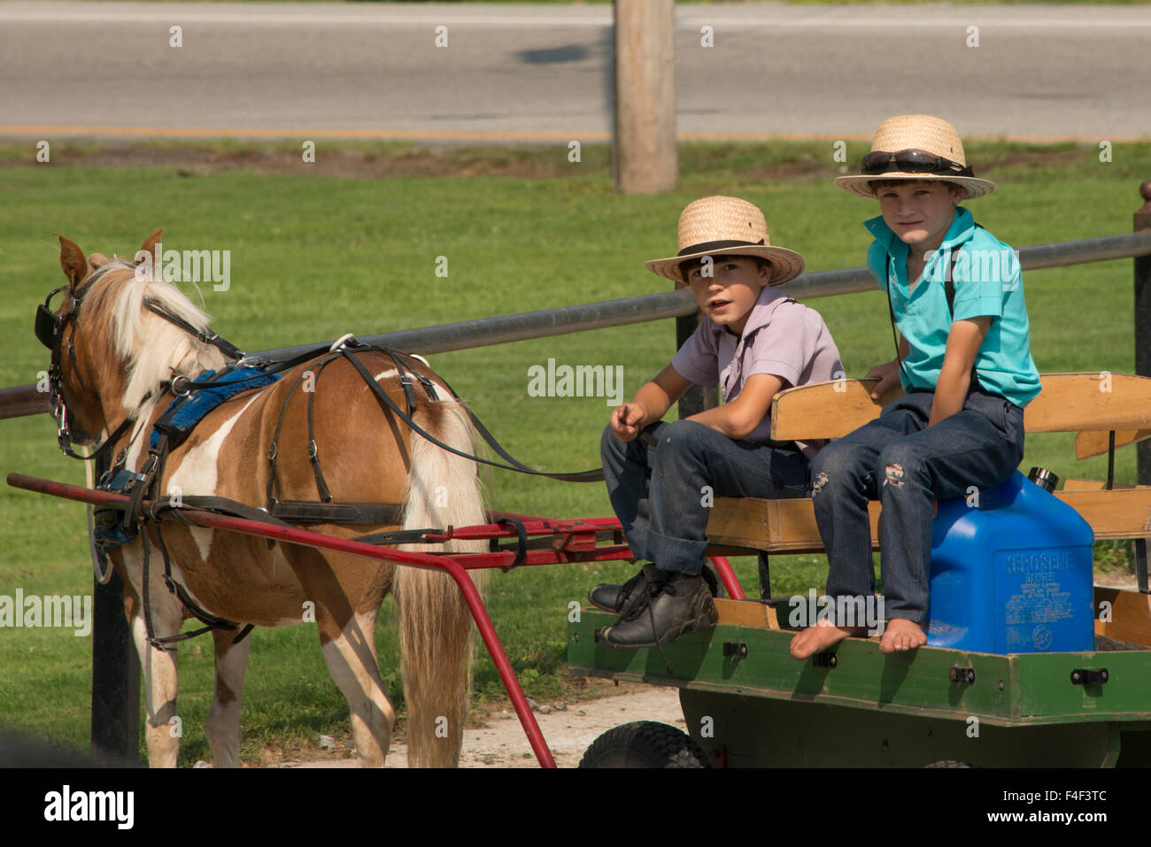 Ohio, Geauga County, Mesopotamia. Typical young Amish boys in ...