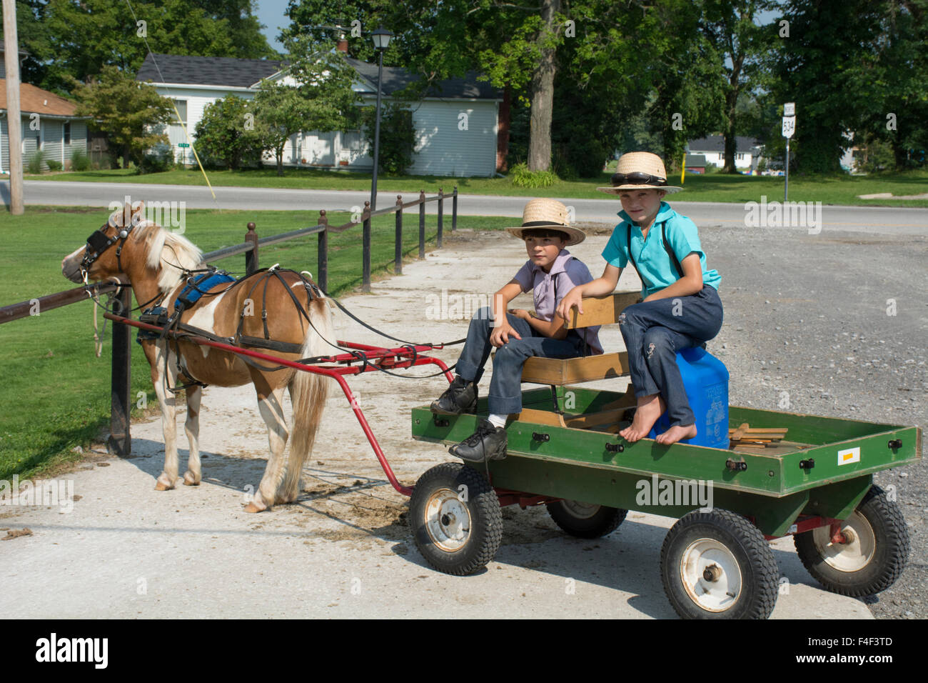 Ohio, Geauga County, Mesopotamia. Typical young Amish boys in ...