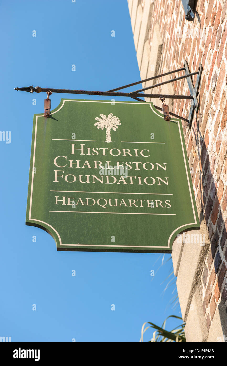 USA, South Carolina, Charleston, Historic Charleston Foundation sign ...