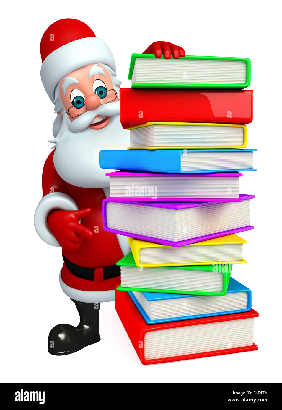 3d rendered illustration of santa claus with books pile Stock Photo - Alamy