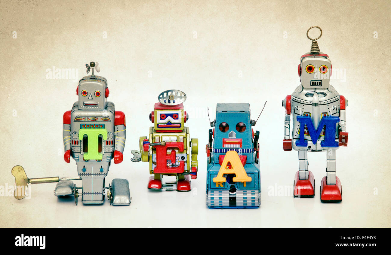 team of robot toys Stock Photo - Alamy