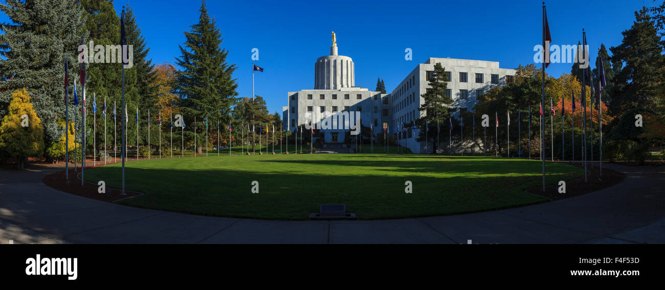 USA, Oregon, Salem, Walk of the Flags at State Capitol State Park ...