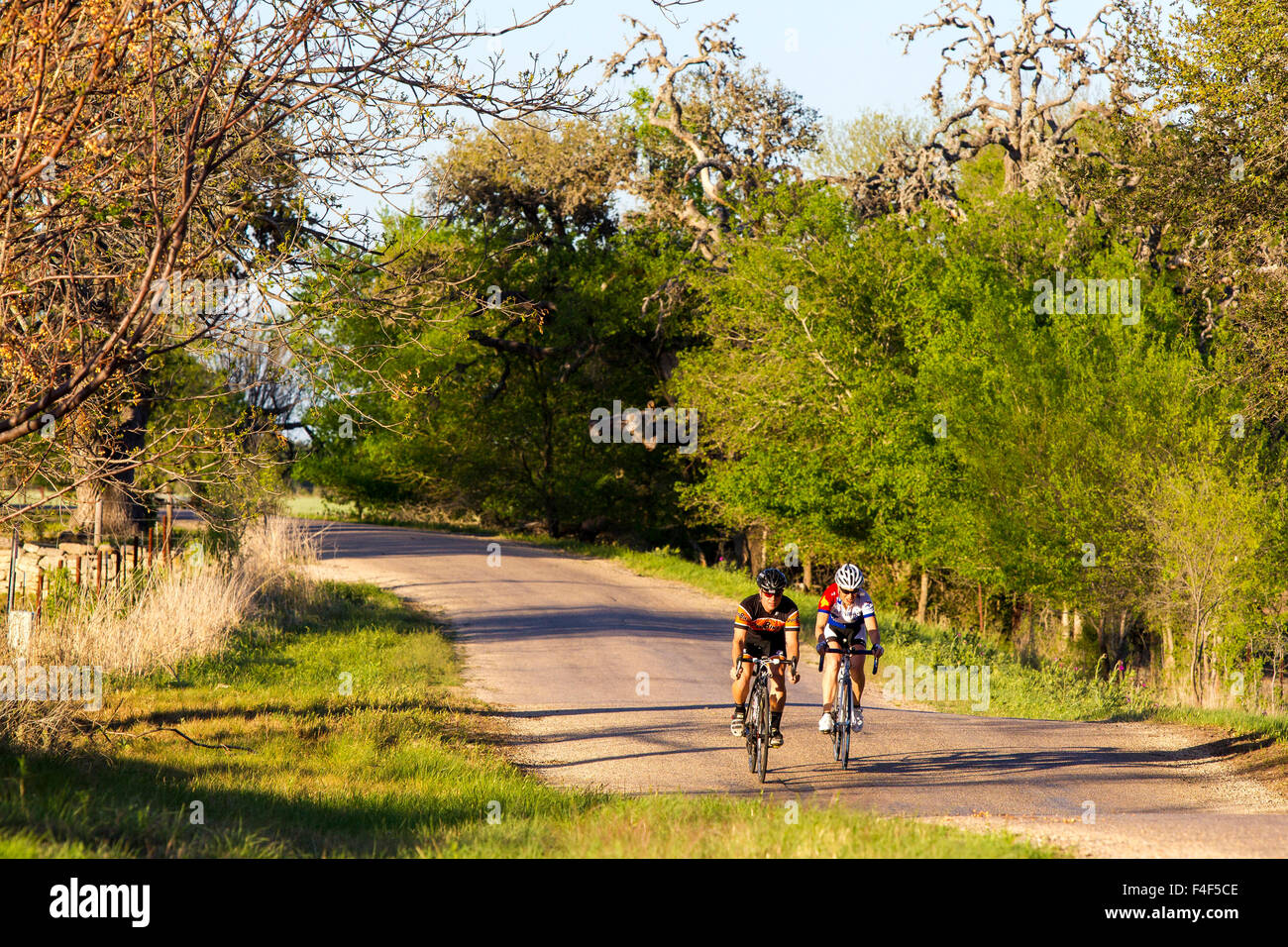 Road cycling on empty roads in Texas Hill Country near Fredericksburg ...