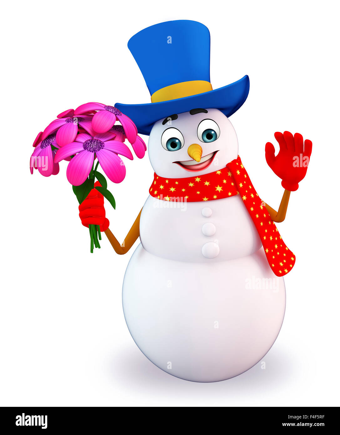 3d rendered illustration of snowman with flowers Stock Photo - Alamy