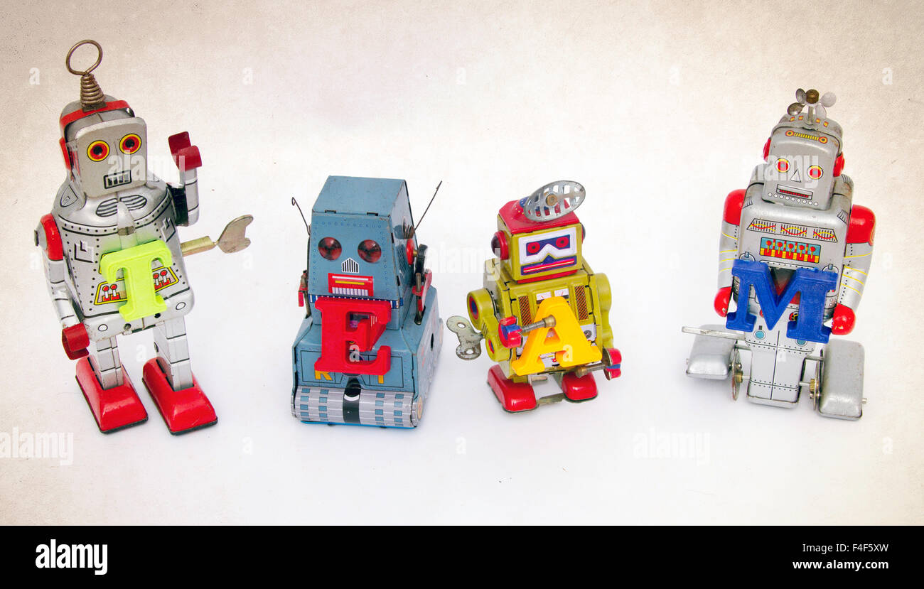 team of robot toys Stock Photo - Alamy
