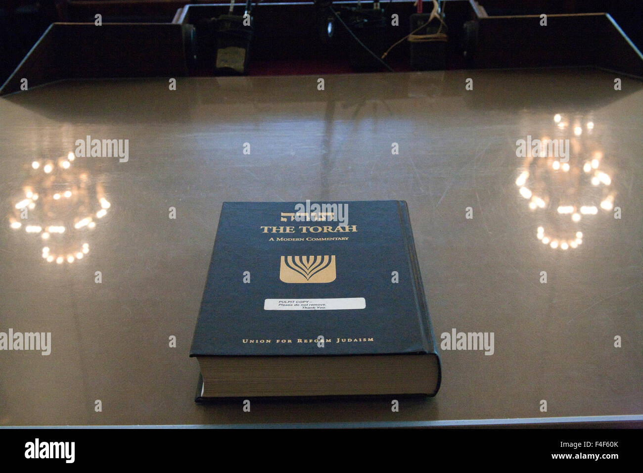 The Torah, Jewish Holy Book on pulpit in sanctuary of Rodef Shalom ...