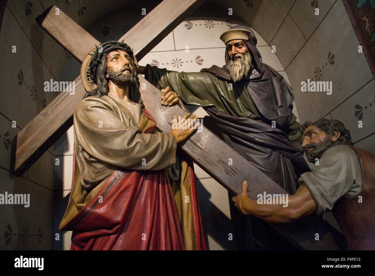 Jesus Christ is given his cross to carry at the 2nd Station of 'The Way of The Cross' in the ...