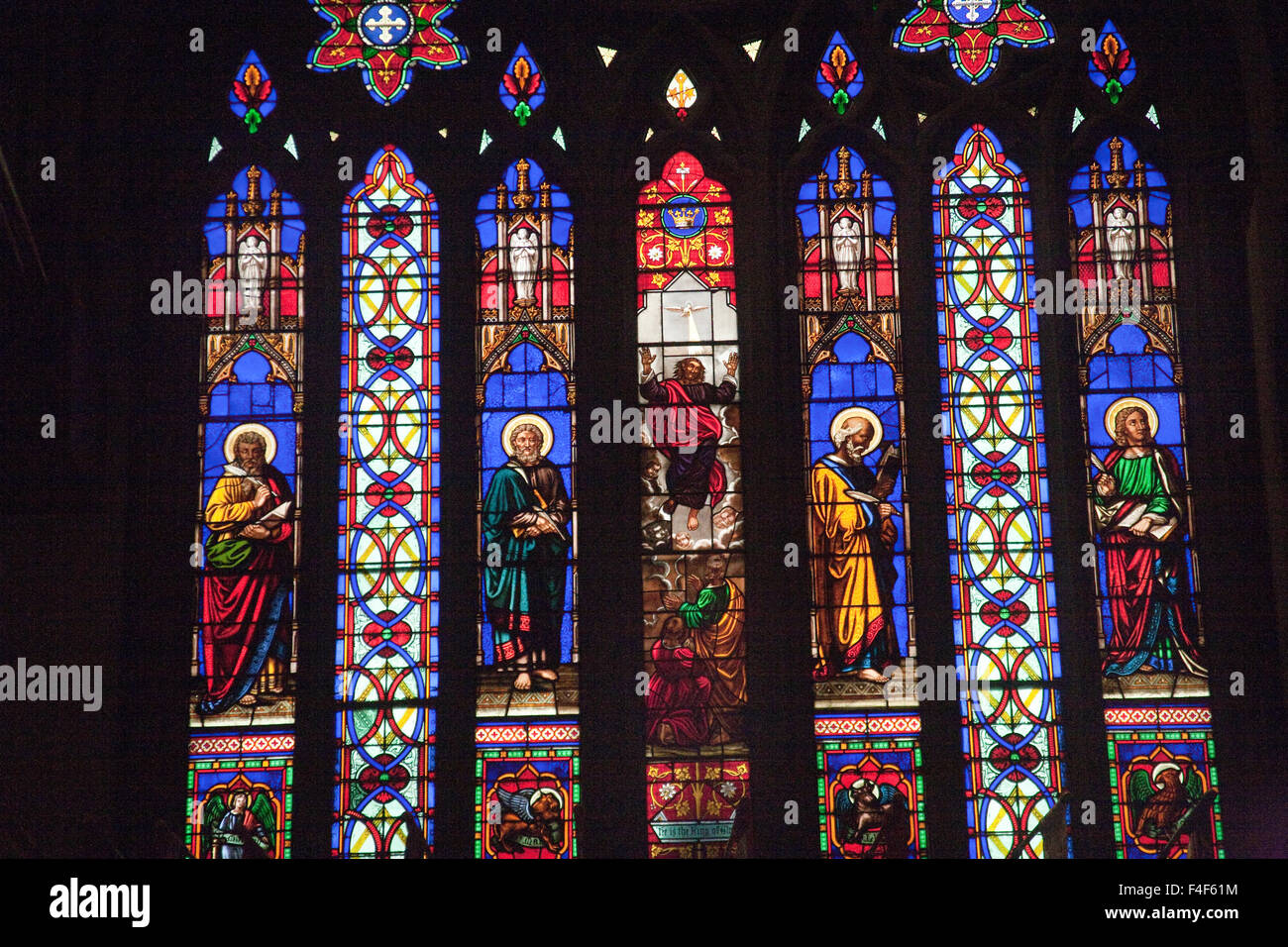 Tiffany window of The Apostles Matthew, Mark, Luke and John and the ...