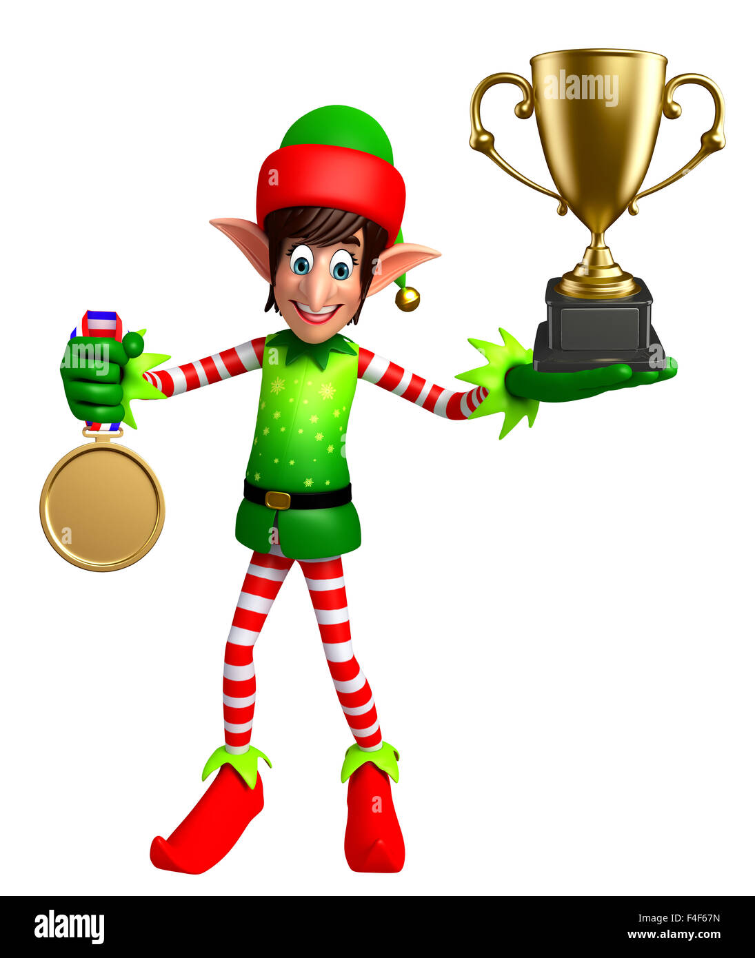 3d rendered illustration of elves with trophy Stock Photo - Alamy