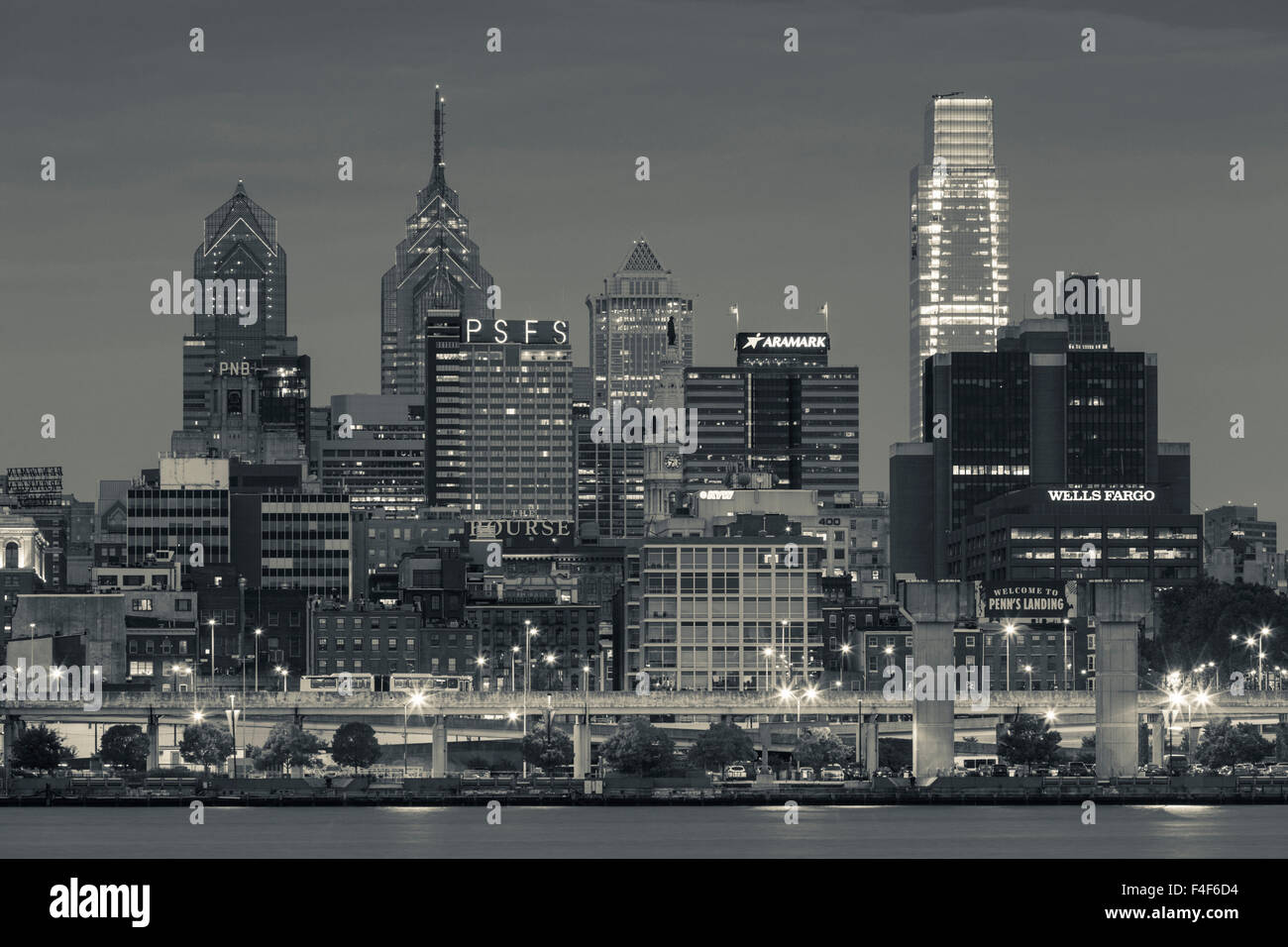 USA, Pennsylvania, Philadelphia, city skyline from Camden New Jersey ...