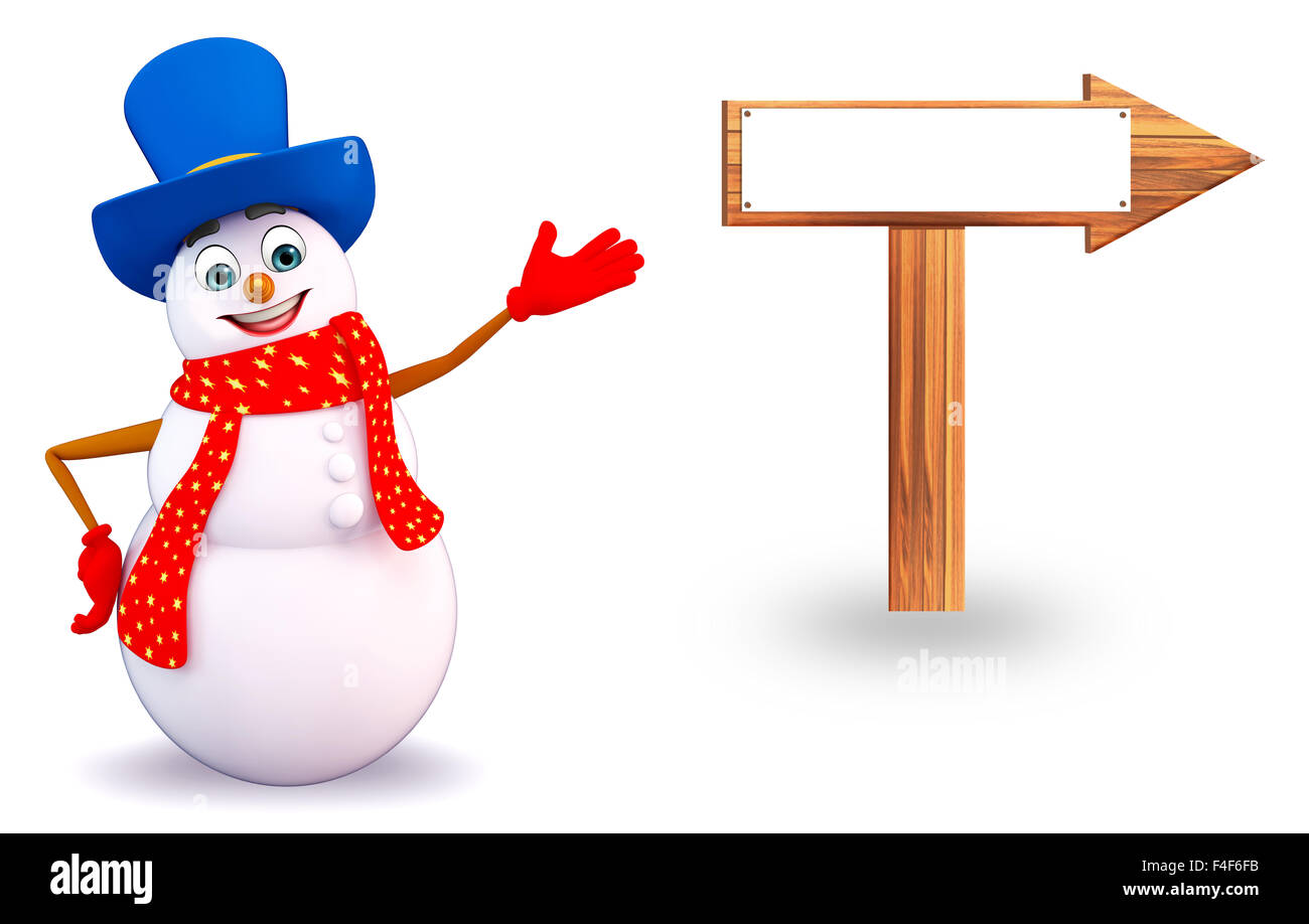3d rendered illustration of snowman with arrow sign Stock Photo - Alamy