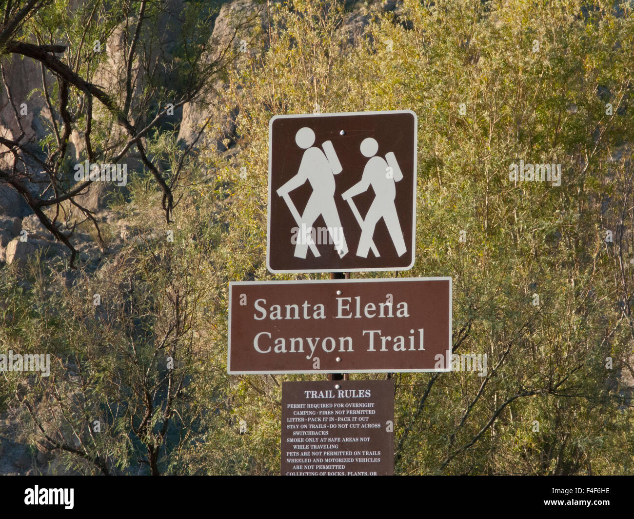 USA, Texas, Big Bend National Park, Santa Elena Trail Sign Stock Photo ...