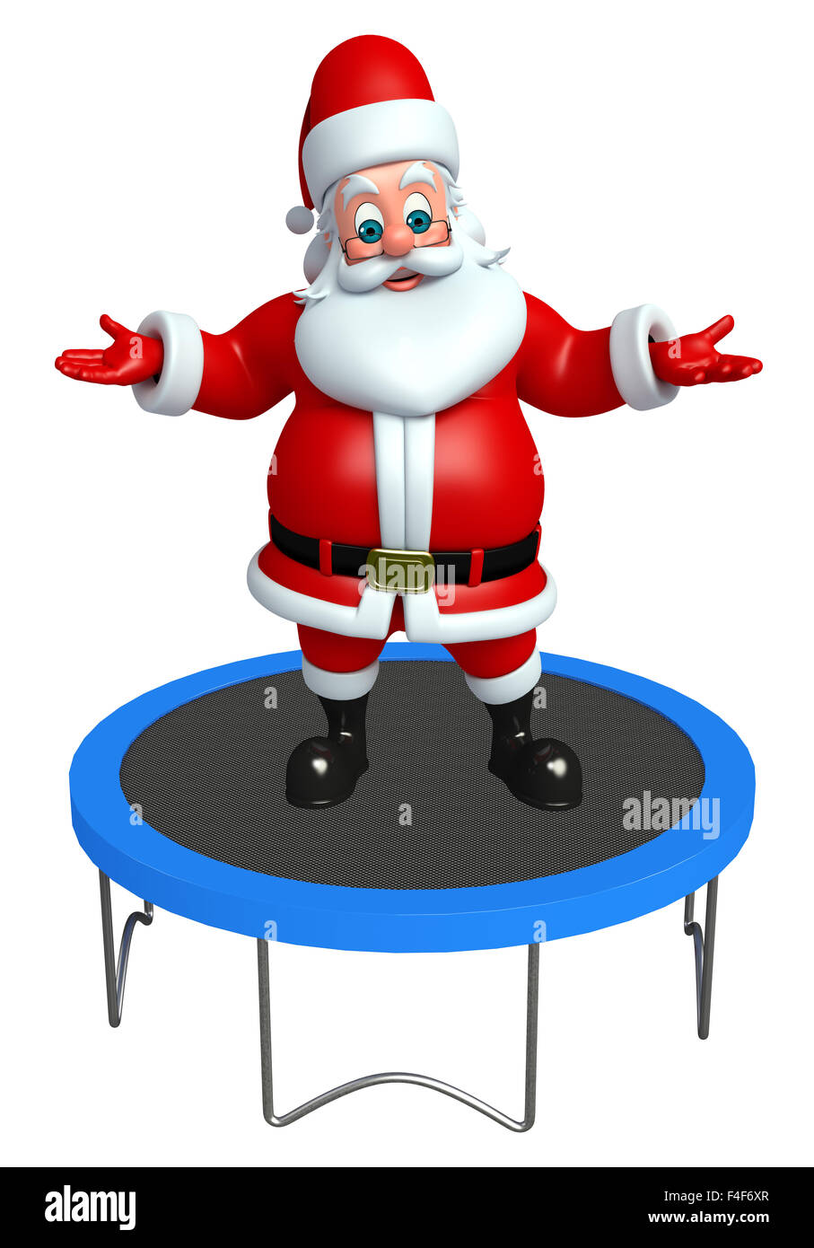 3d rendered illustration of santa claus with trampoline jumping bed ...