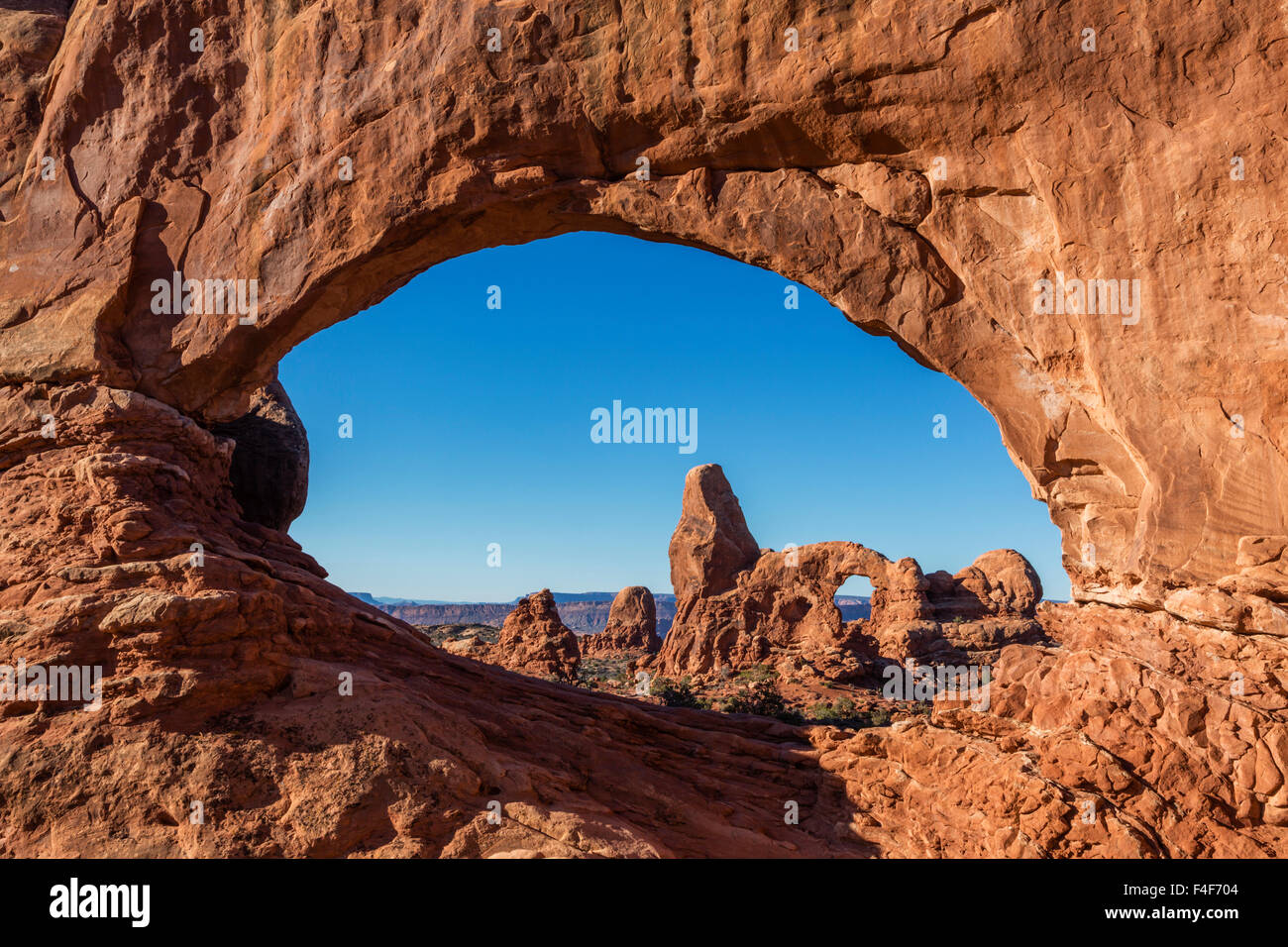 USA, Utah, Arches National Park, Turret Arch, view through North Window ...