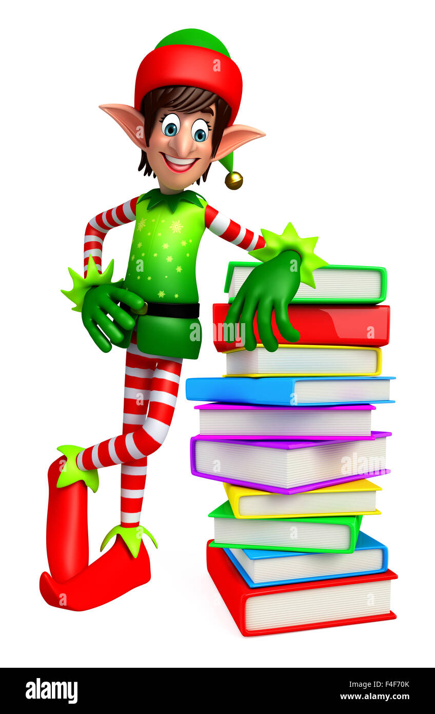 3d rendered illustration of elves with books pile Stock Photo - Alamy