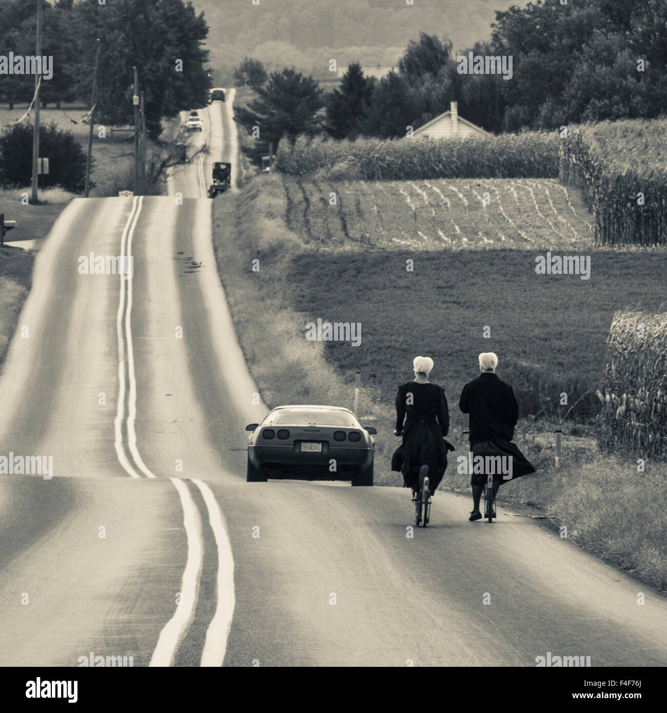USA, Pennsylvania, Pennsylvania Dutch Country, Paradise, Amish girls on ...