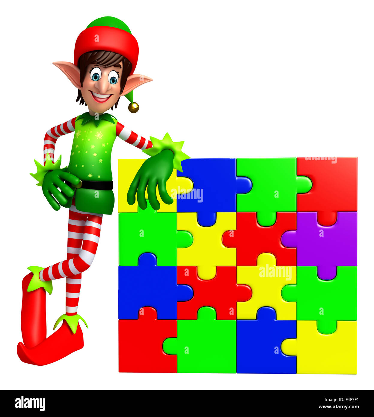 3d rendered illustration of elves with puzzle Stock Photo - Alamy