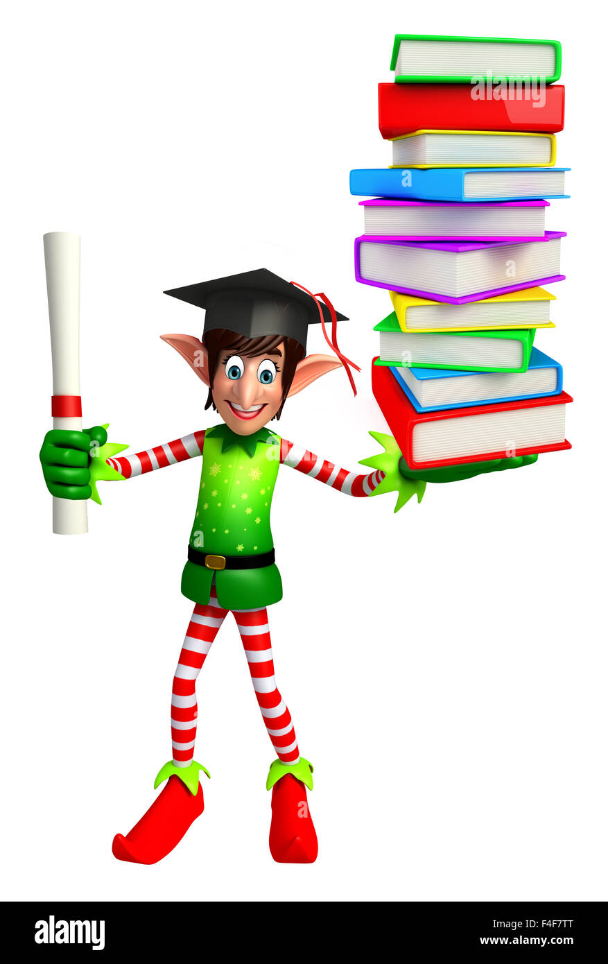 3d rendered illustration of elves with books pile Stock Photo - Alamy