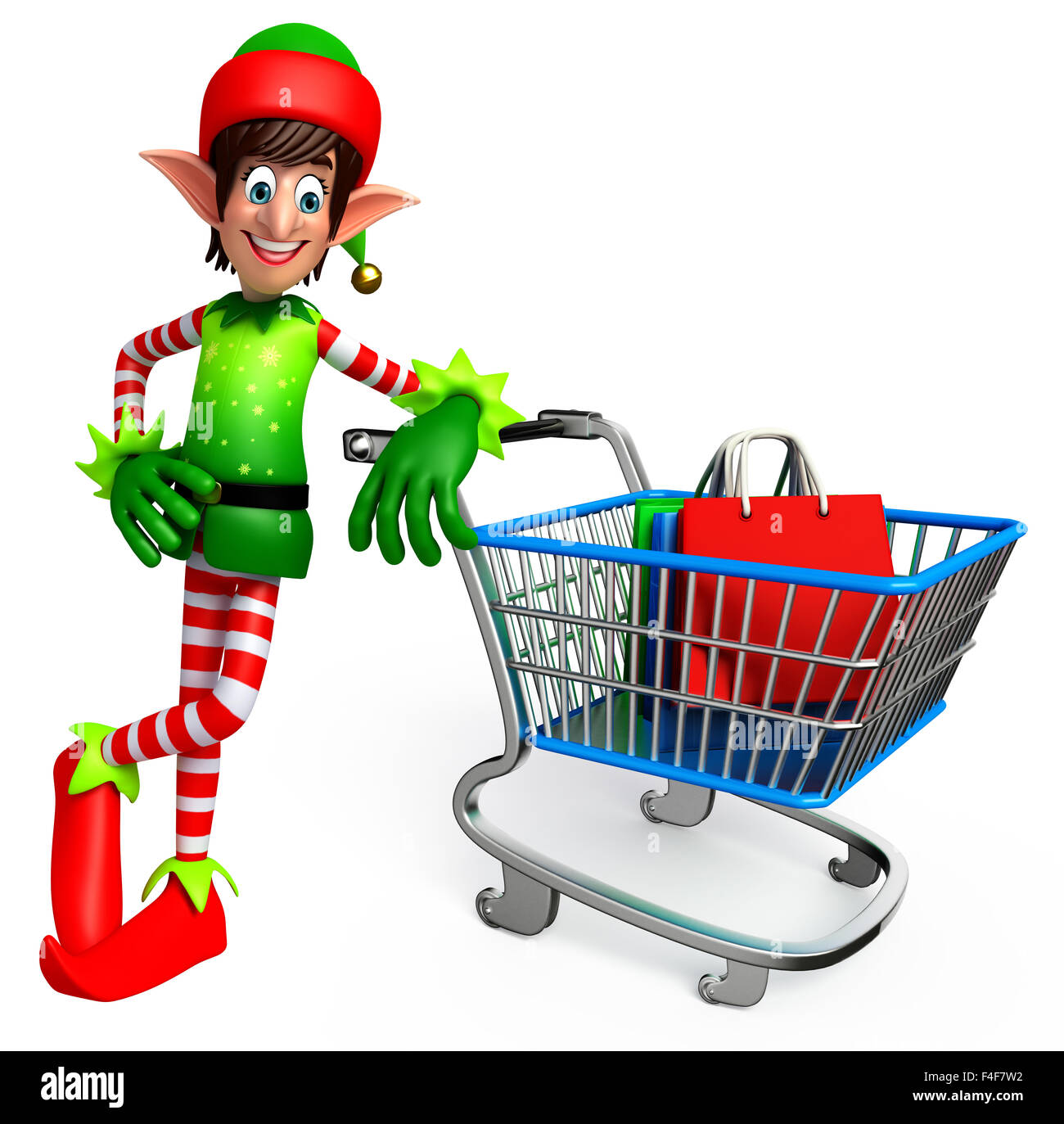 3d rendered illustration of elves with shopping bag and trolley Stock ...
