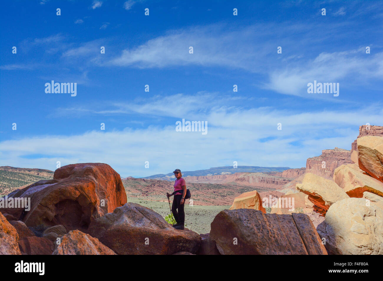 Hiking on ridge, Cohab hike, Capitol Reef, National Park (MR Stock ...