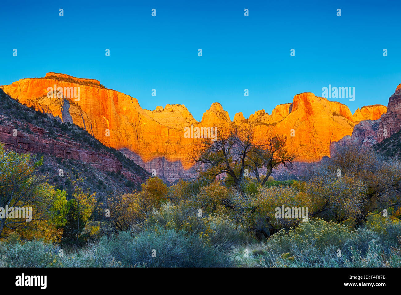 USA, Utah, Zion National Park, Towers of the Virgin and The West Temple ...