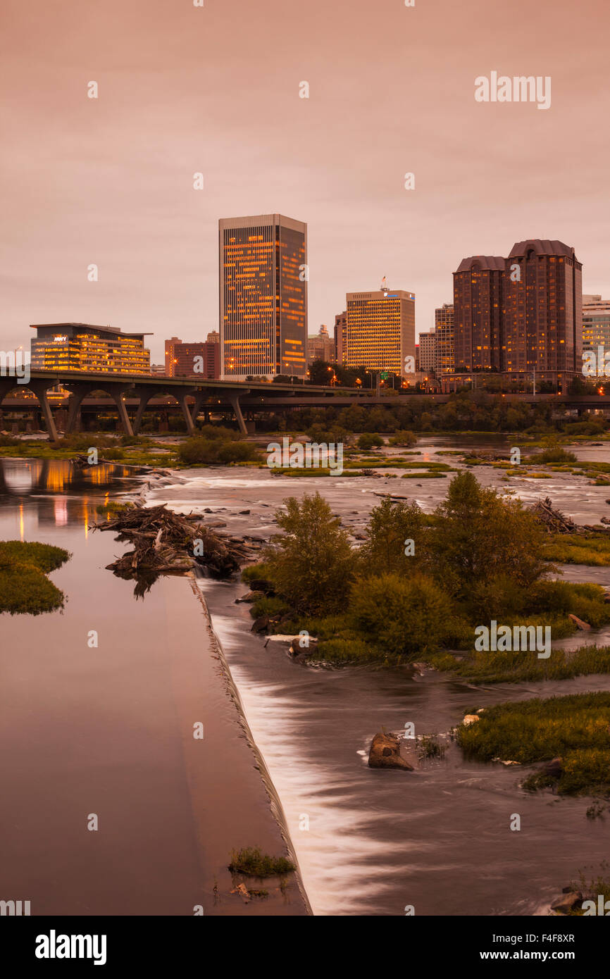 USA, Virginia, Richmond, skyline along James River, dusk Stock Photo ...