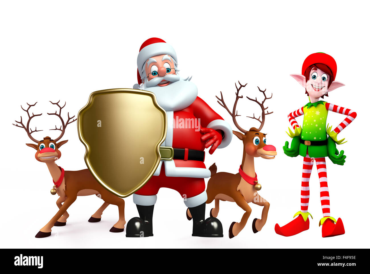 3d rendered illustration of santa claus and elves with reindeer Stock ...