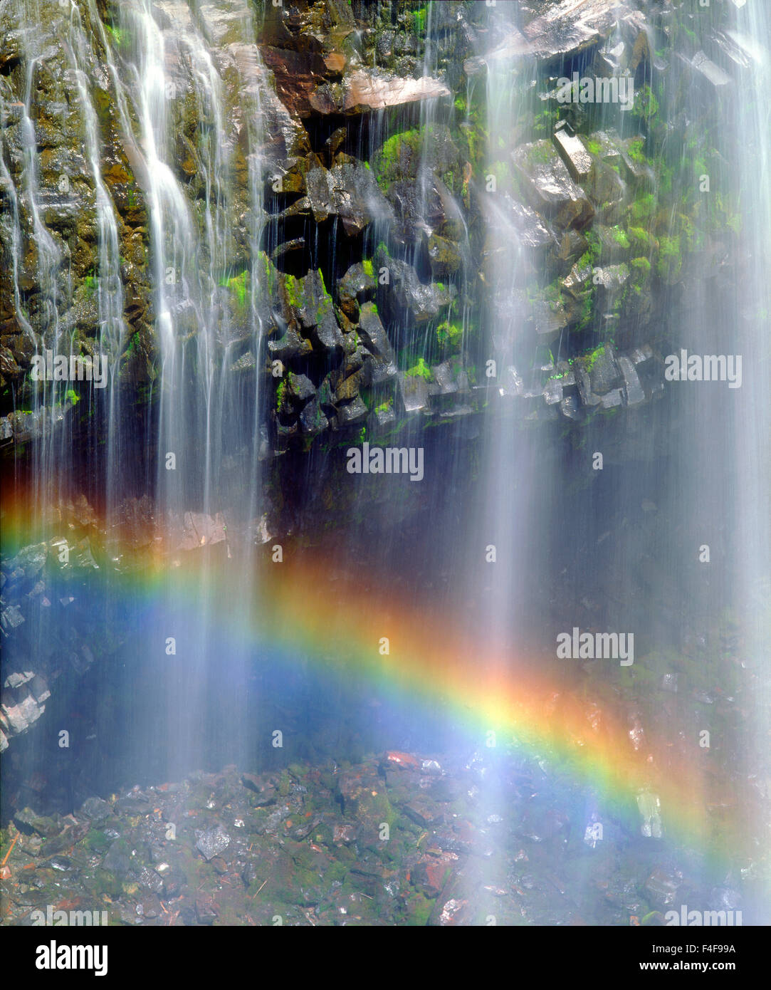 USA, Washington State, Mount Rainer National Park. Rainbow at the base ...