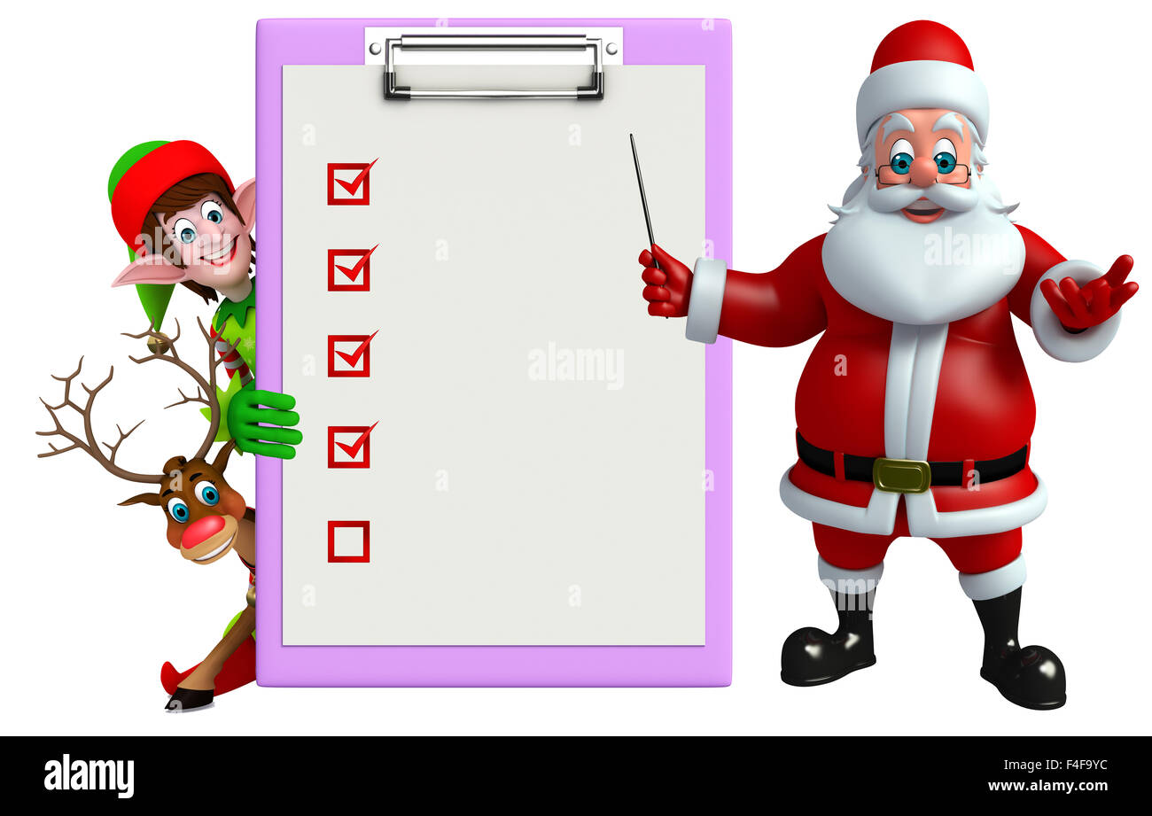 3d rendered illustration of santa claus with notepad Stock Photo - Alamy