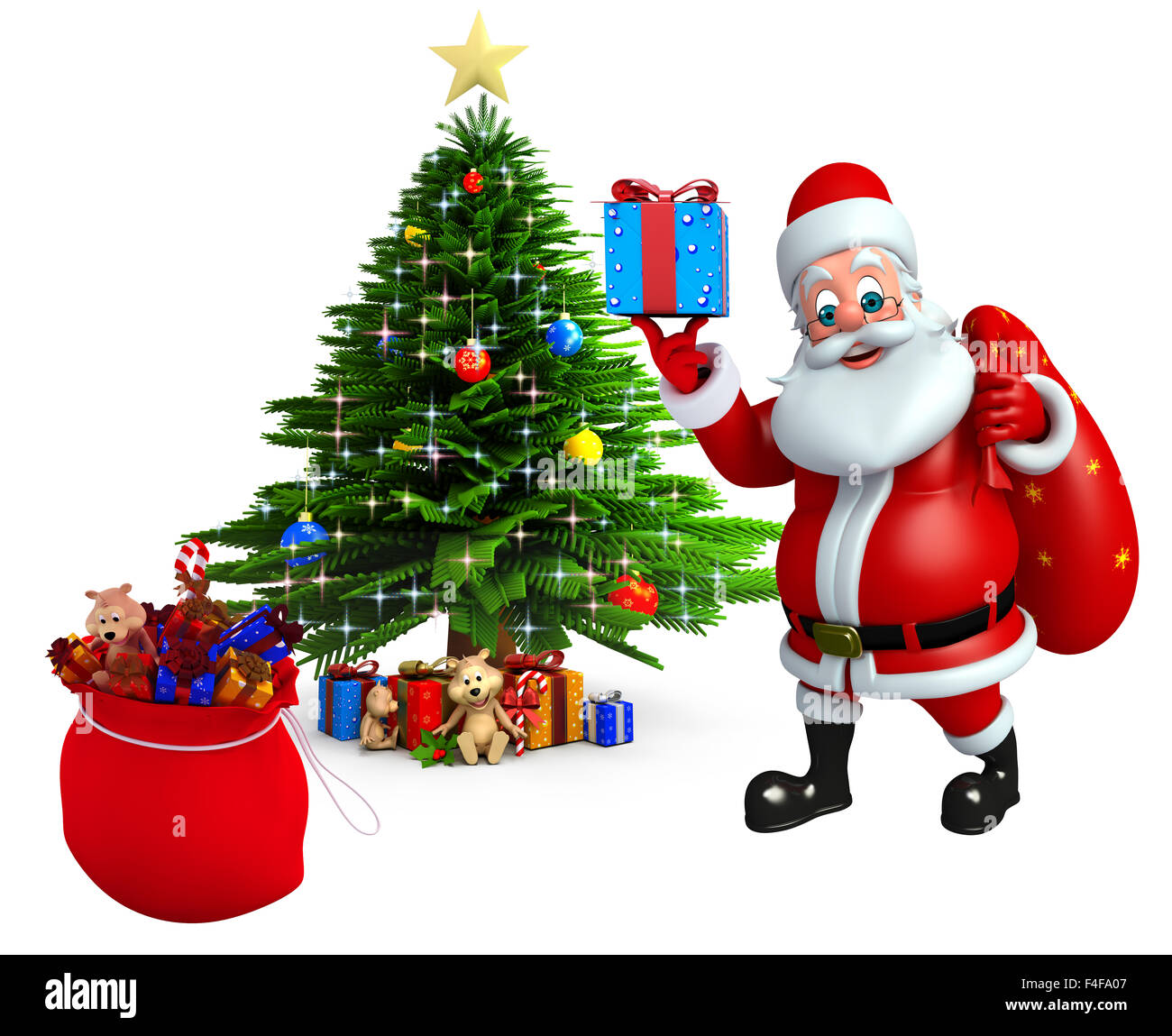 3d rendered illustration of santa claus with christmas tree Stock Photo ...