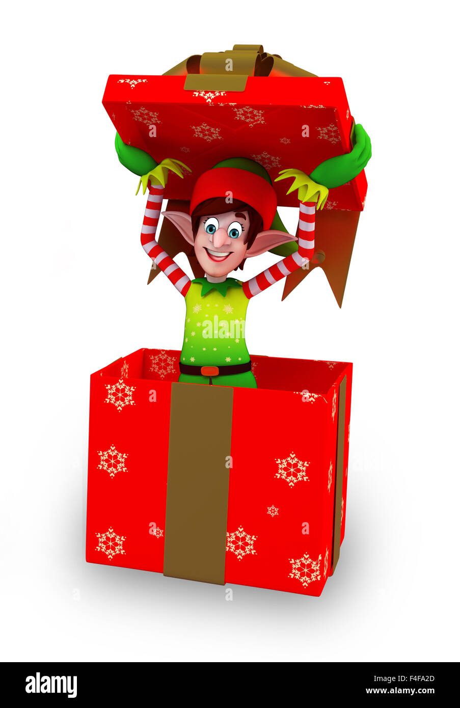 3d rendered illustration of elves with gift box Stock Photo - Alamy