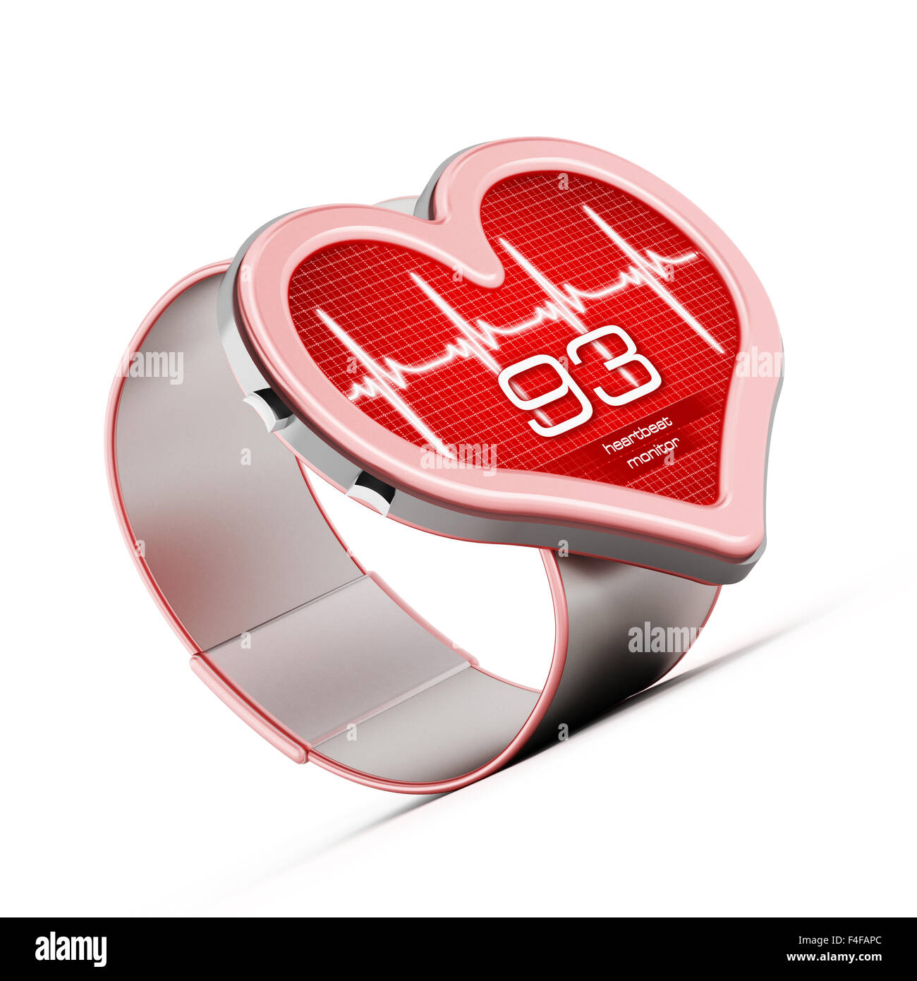 Smartwatch with heartbeat monitor application isolated on white ...