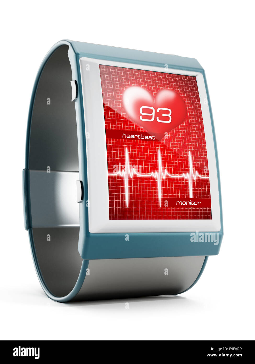 Smartwatch with heartbeat monitor application isolated on white ...