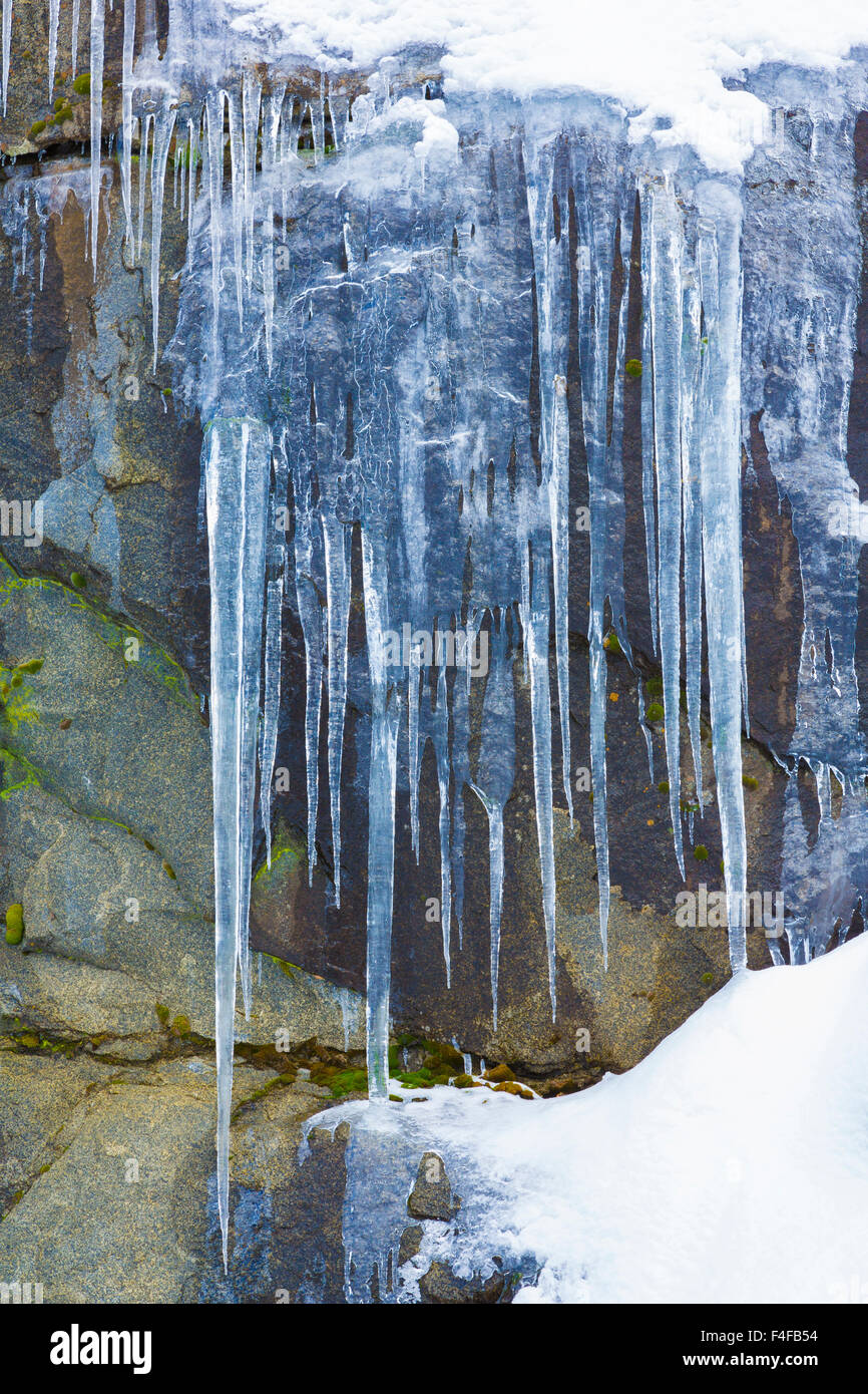 USA, Washington, Wenatchee National Forest, Icicles on rock Stock Photo ...