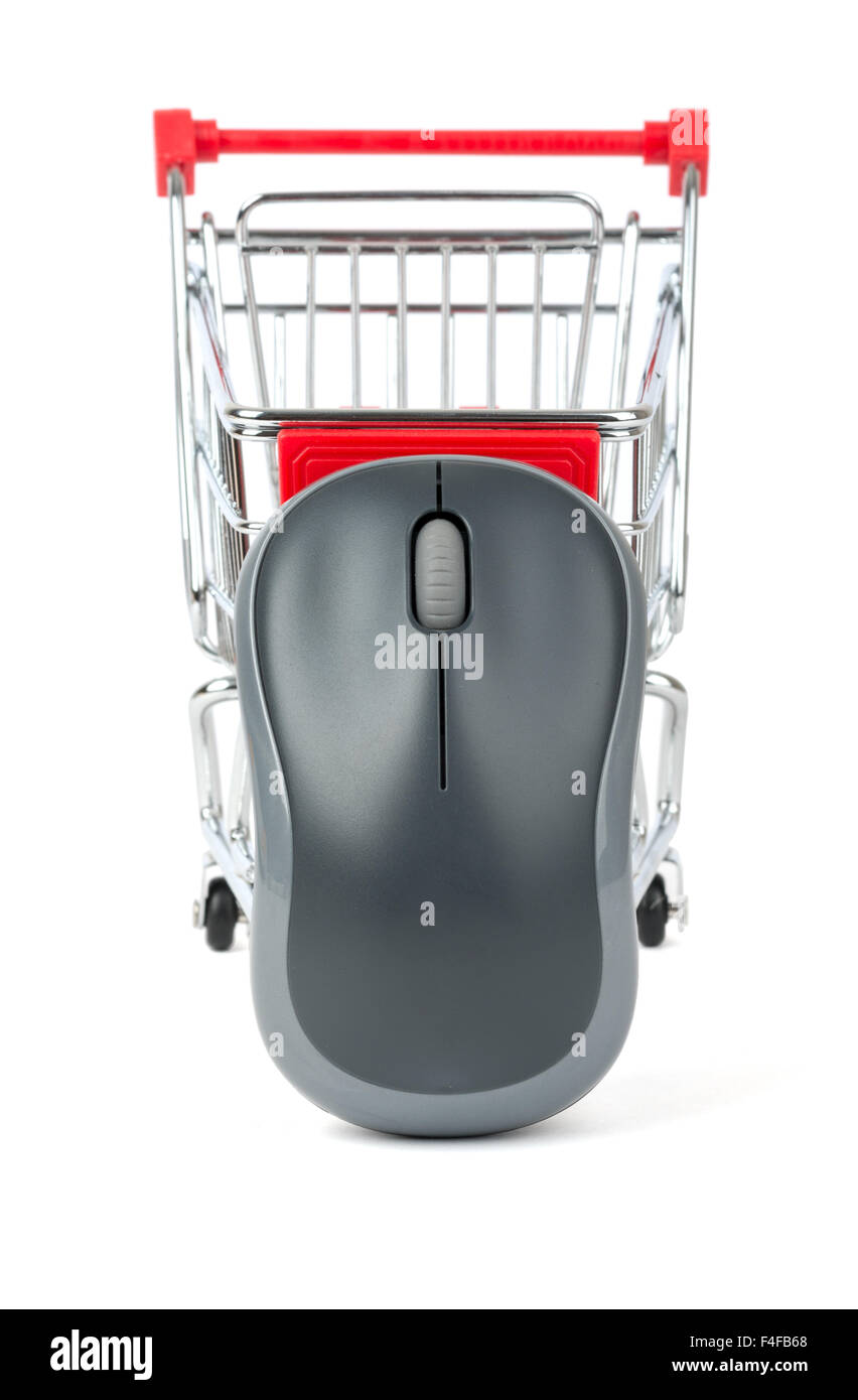 Grey computer mouse in shopping cart Stock Photo - Alamy