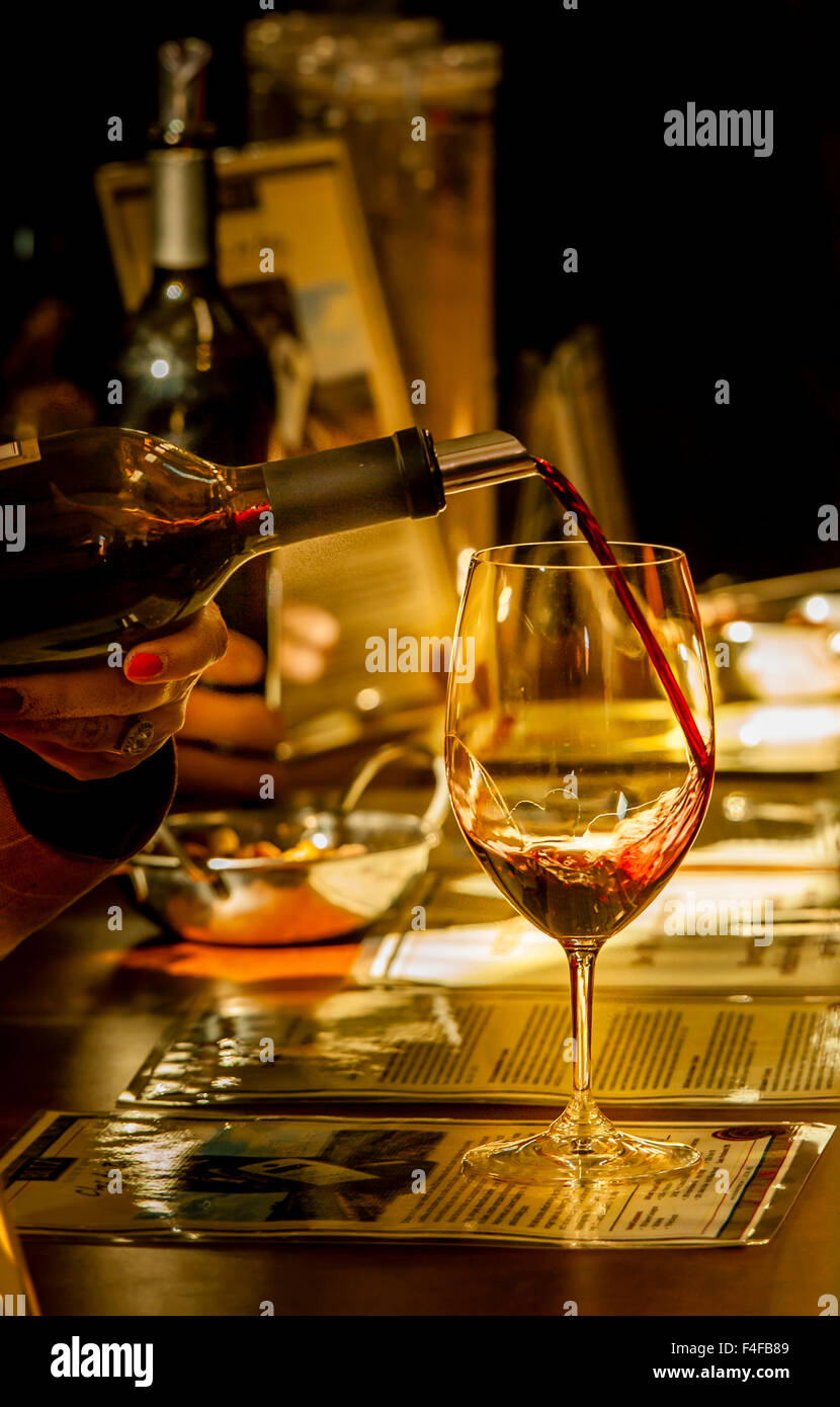 USA, Washington, Woodinville. Tasting a spring release wine at winery ...