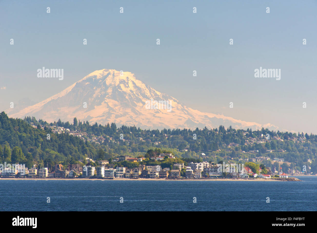 USA, Washington State, Seattle. View of Mount Rainier beyond West ...