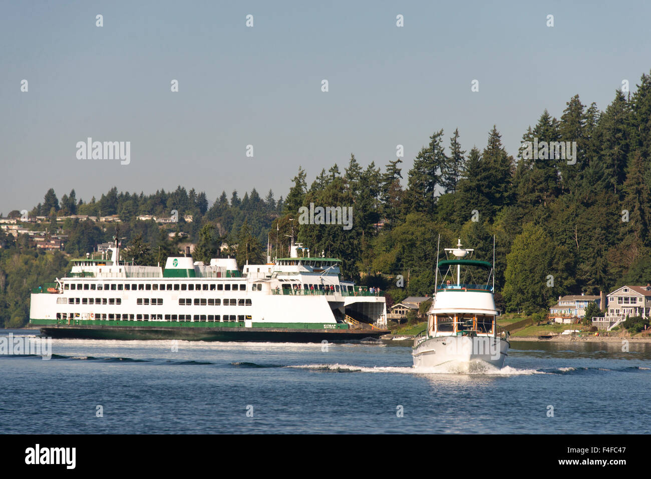 USA, Washington State, Bainbridge Island. State Ferry and private ...