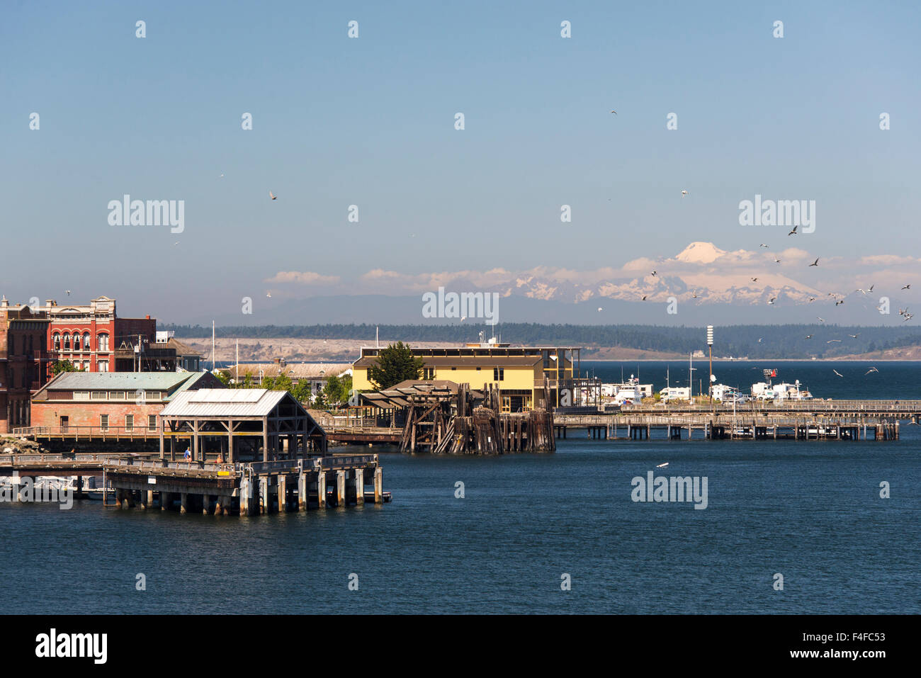 USA, Washington State, Port Townsend. Downtown waterfront Port Townsend ...