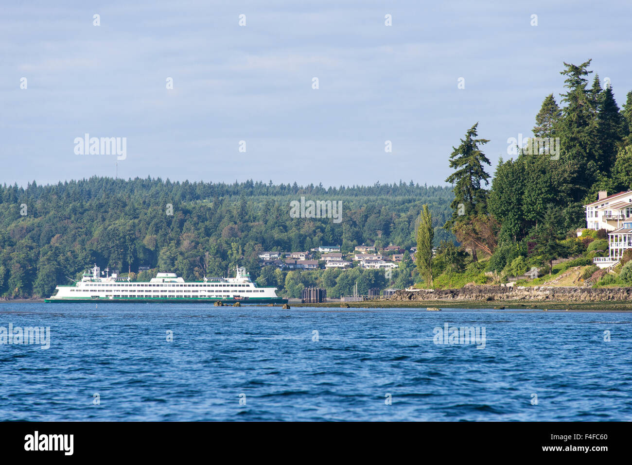 USA, Washington State, Puget Sound. Kingston-Edmonds ferry approaches ...