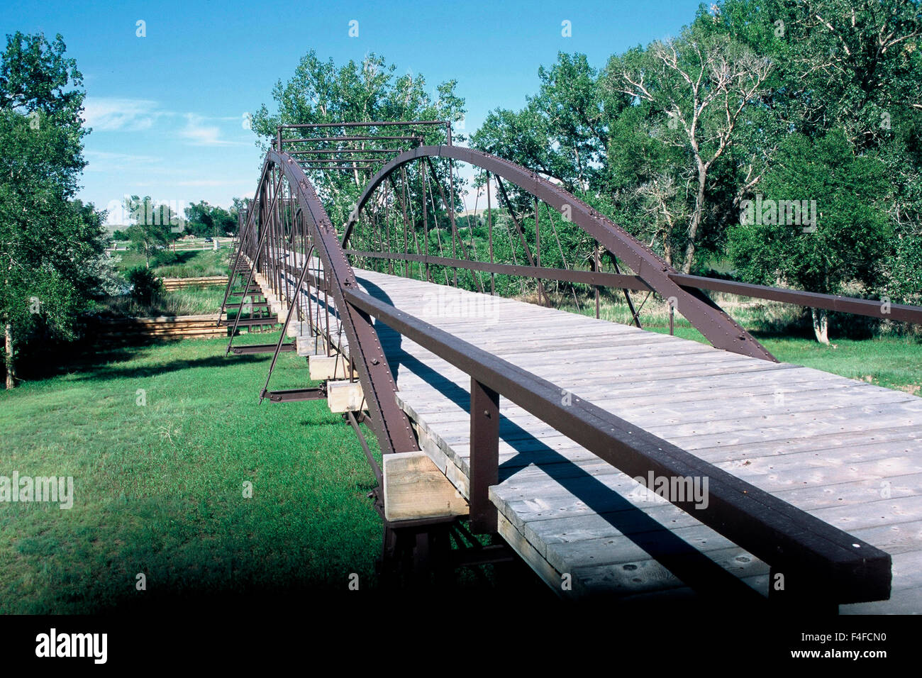USA, Wyoming, Fort Laramie, Old Army Bridge Over the Platte River Circa ...