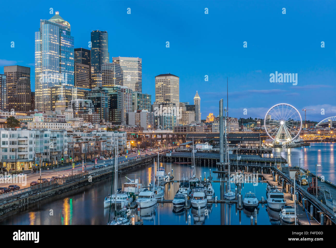 USA, Washington State, Seattle, Waterfront and Downtown (Large format ...