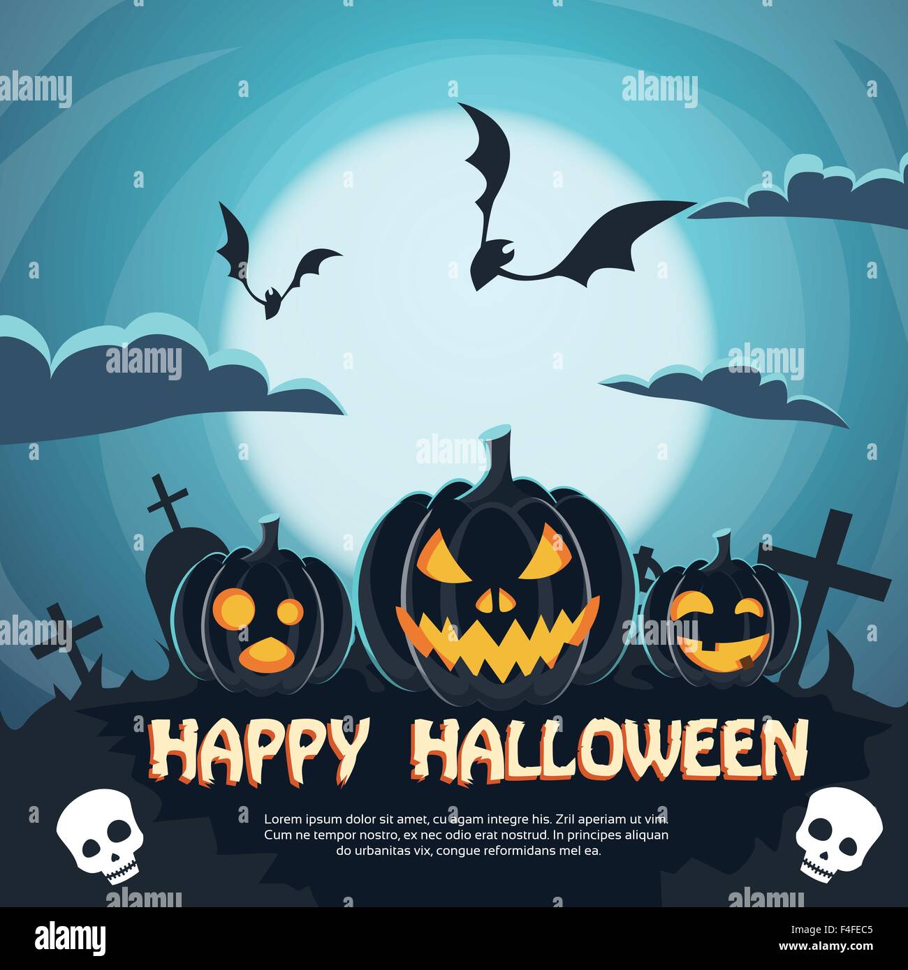 Halloween Banner Cemetery Graveyard Party Invitation Card Pumpkin Face ...