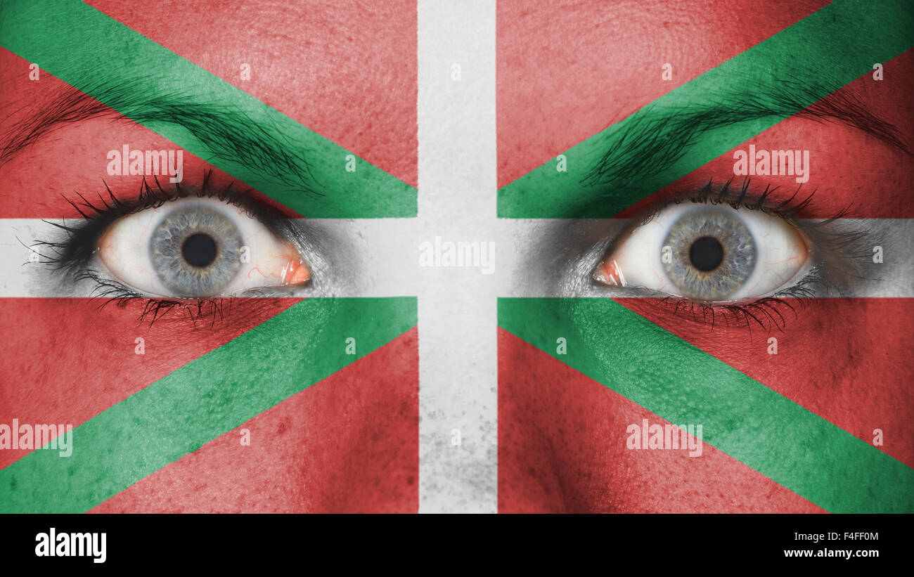 Women eye, close-up, eyes wide open, flag of Basque Country Stock Photo ...